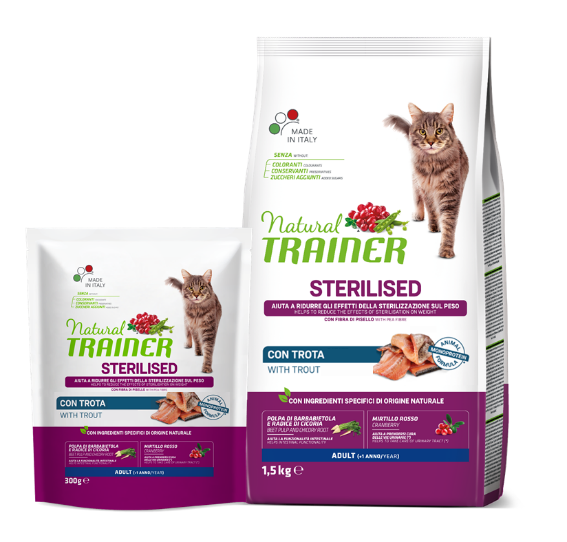 Natural Trainer amplia la gamma Sterilised con due ricette monoproteiche
